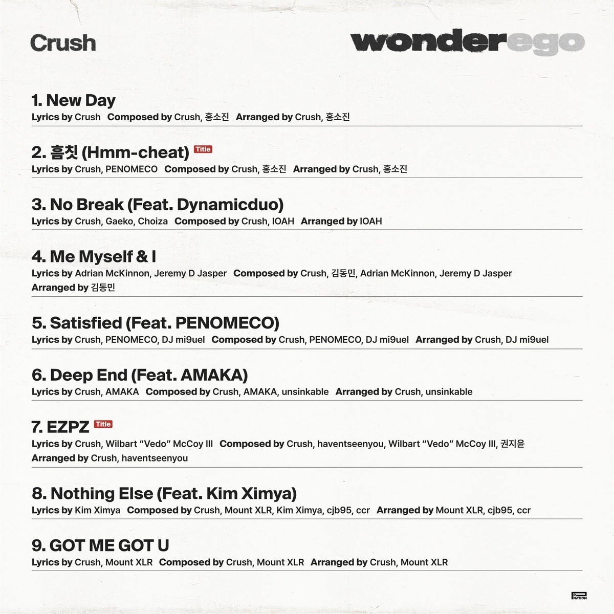 더쿠 - Crush(크러쉬) 3rd Album 'wonderego' Tracklist