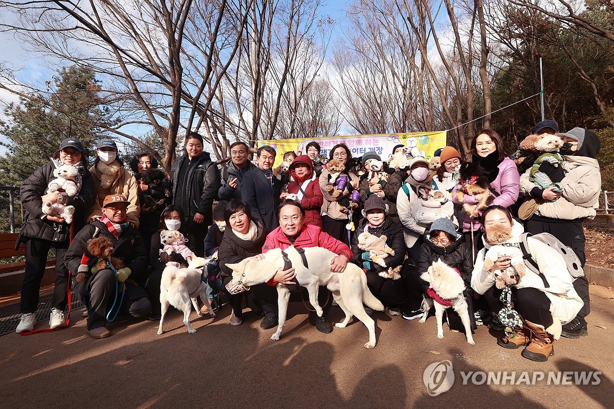 더쿠 서대문구 반려견과 함께하는 산책로 및 놀이터 개장 행사에 참석한 반려견들