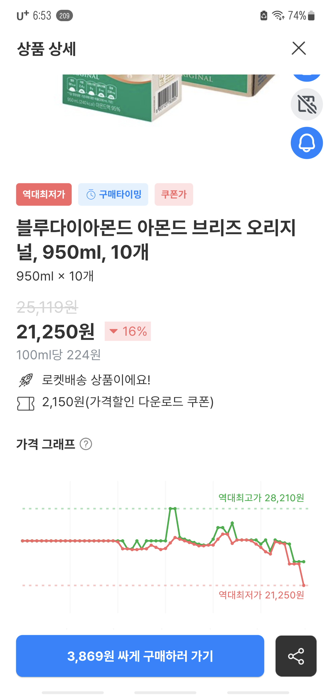 더쿠 - 아몬드브리즈 950ml 10개 역대최저가 21,250원