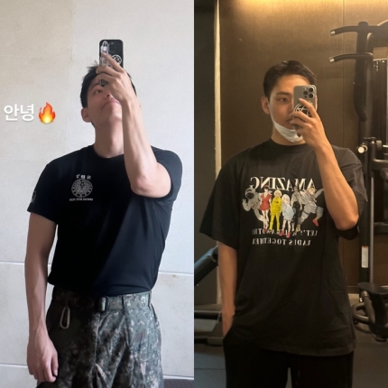 더쿠 - 뷔, SDT 군복무 中 휴가 근황 공개…“나PD 생파·벌크업 중”[SNS는 지금]